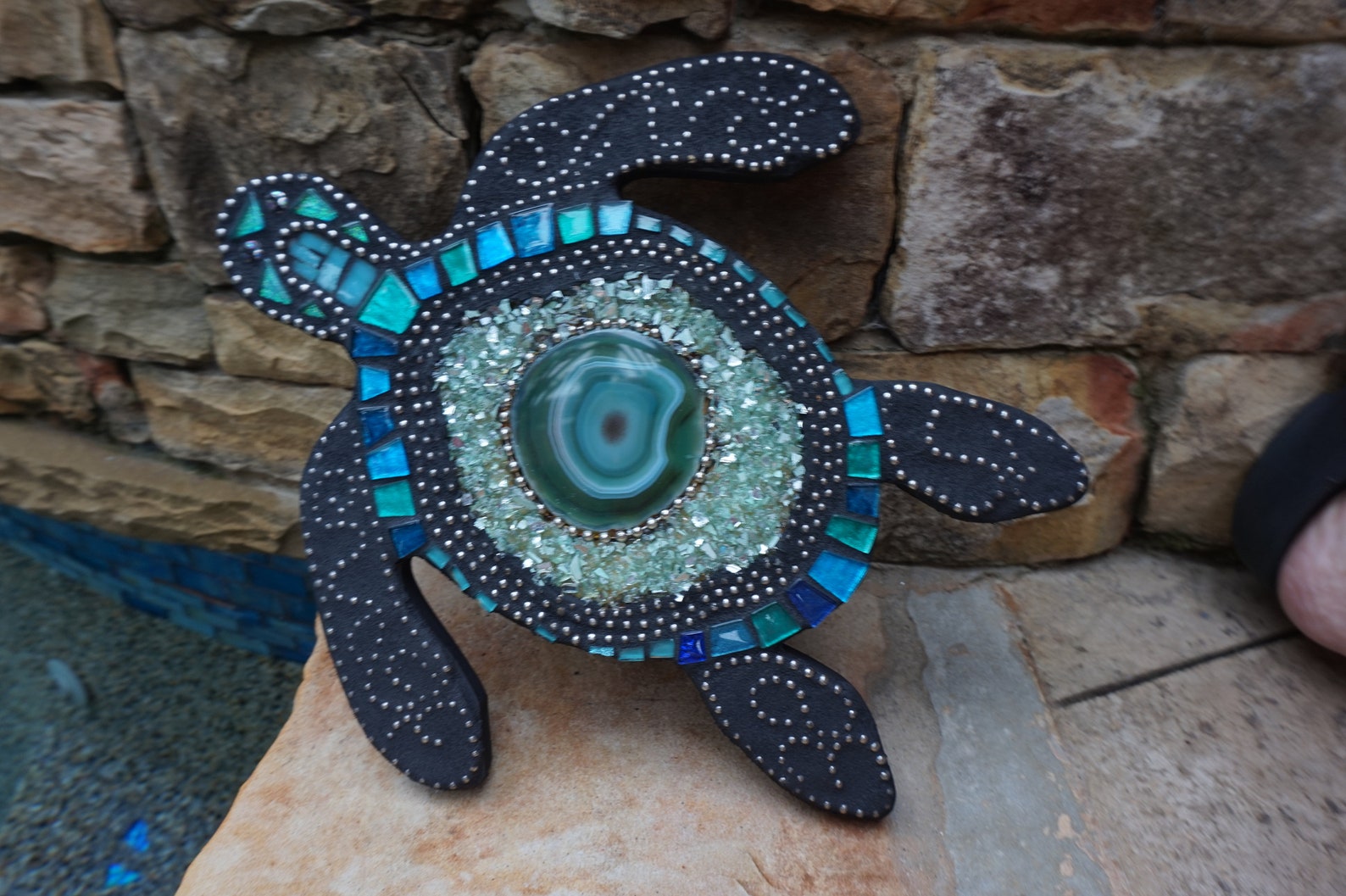 Mosaic Turtle Wall Hanging Sea Art Blue Agate Geode Resin Art Stained ...