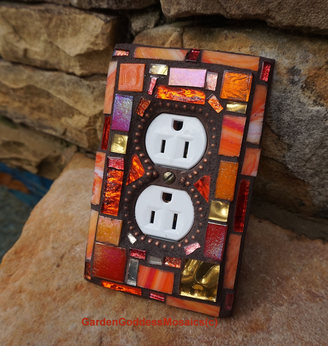 Mosaic Light Switch Cover Plate Stained Glass Orange Red Light Outlet ...