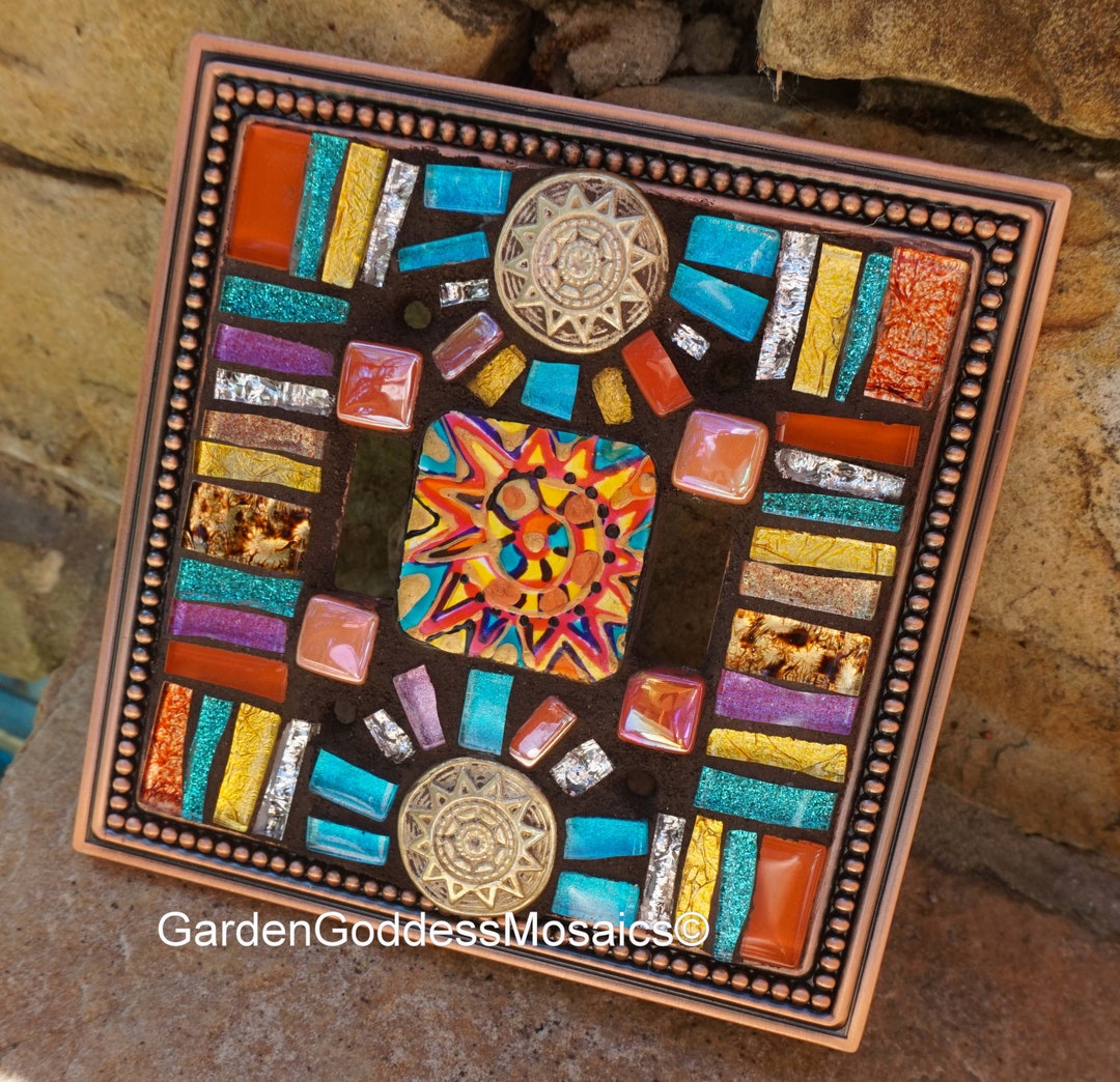 Aztec Mosaic Light Switch Plates HANDPAINTED ART by Artist Stained ...