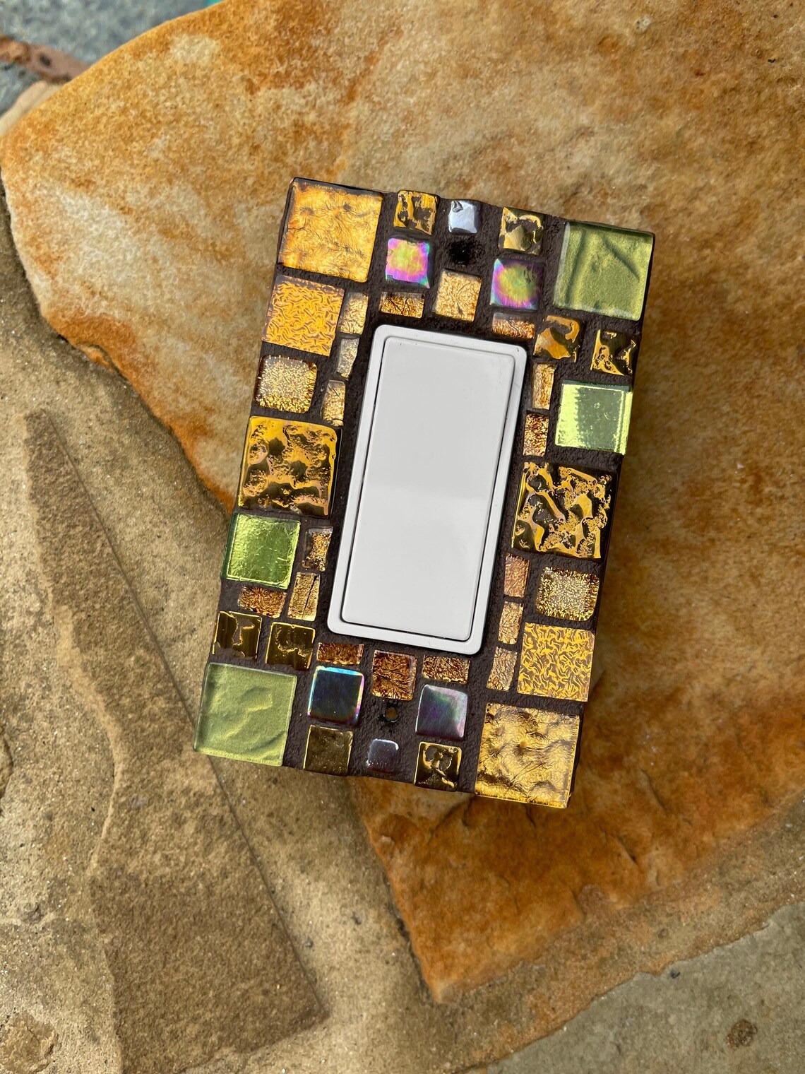 Mosaic Tile Rocker Light Switch Plate - Green Bronze Stained Glass ...
