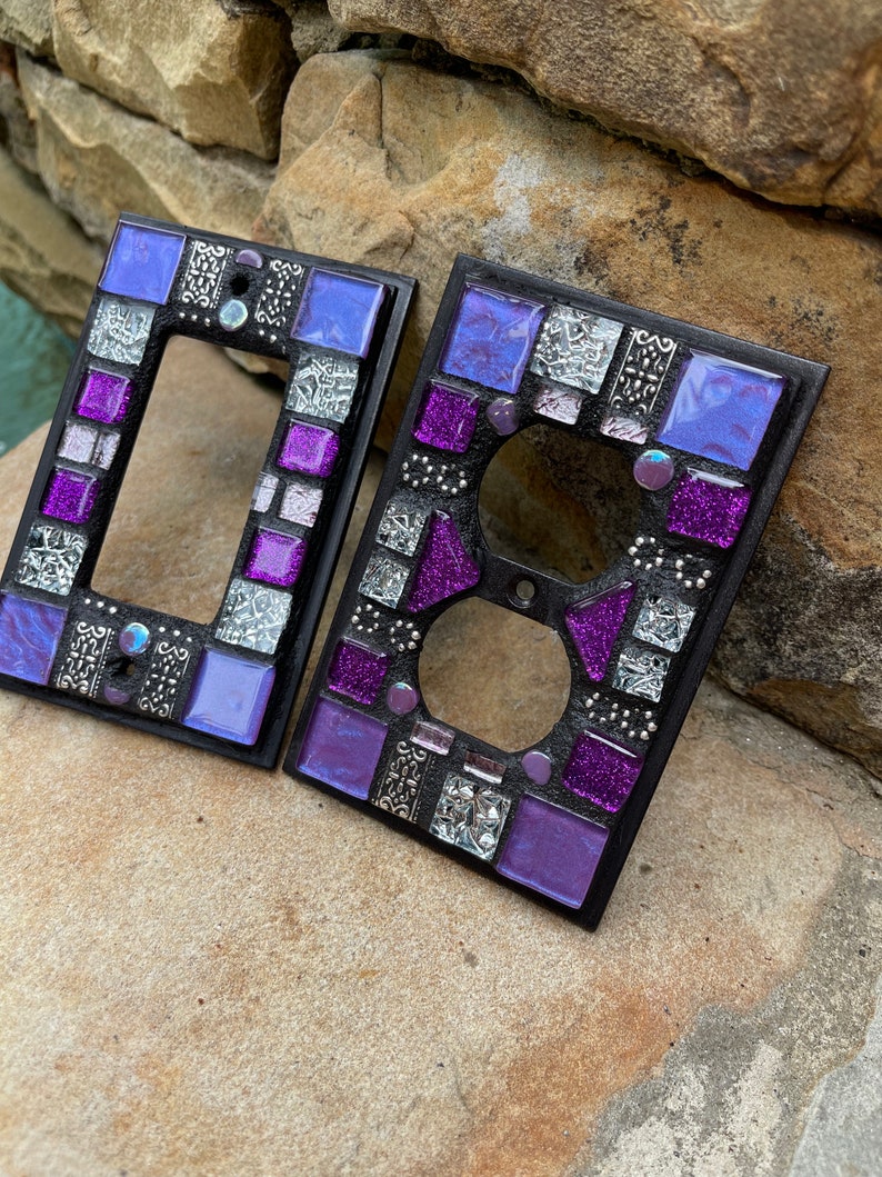 Light Switch Plate Cover ROCKER Purple Silver Embellishment - Etsy