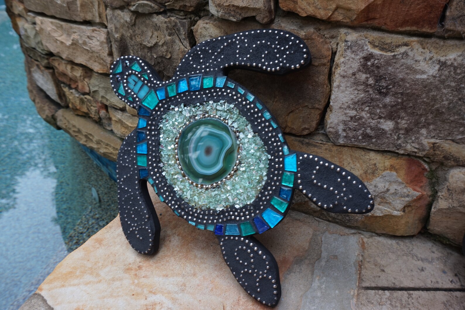 Mosaic Turtle Wall Hanging Sea Art Blue Agate Geode Resin Art Stained ...