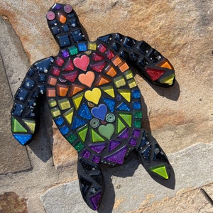 Rainbow Mosaic Turtle Wall Hanging Logger Head Sea Art Stained Glass ...