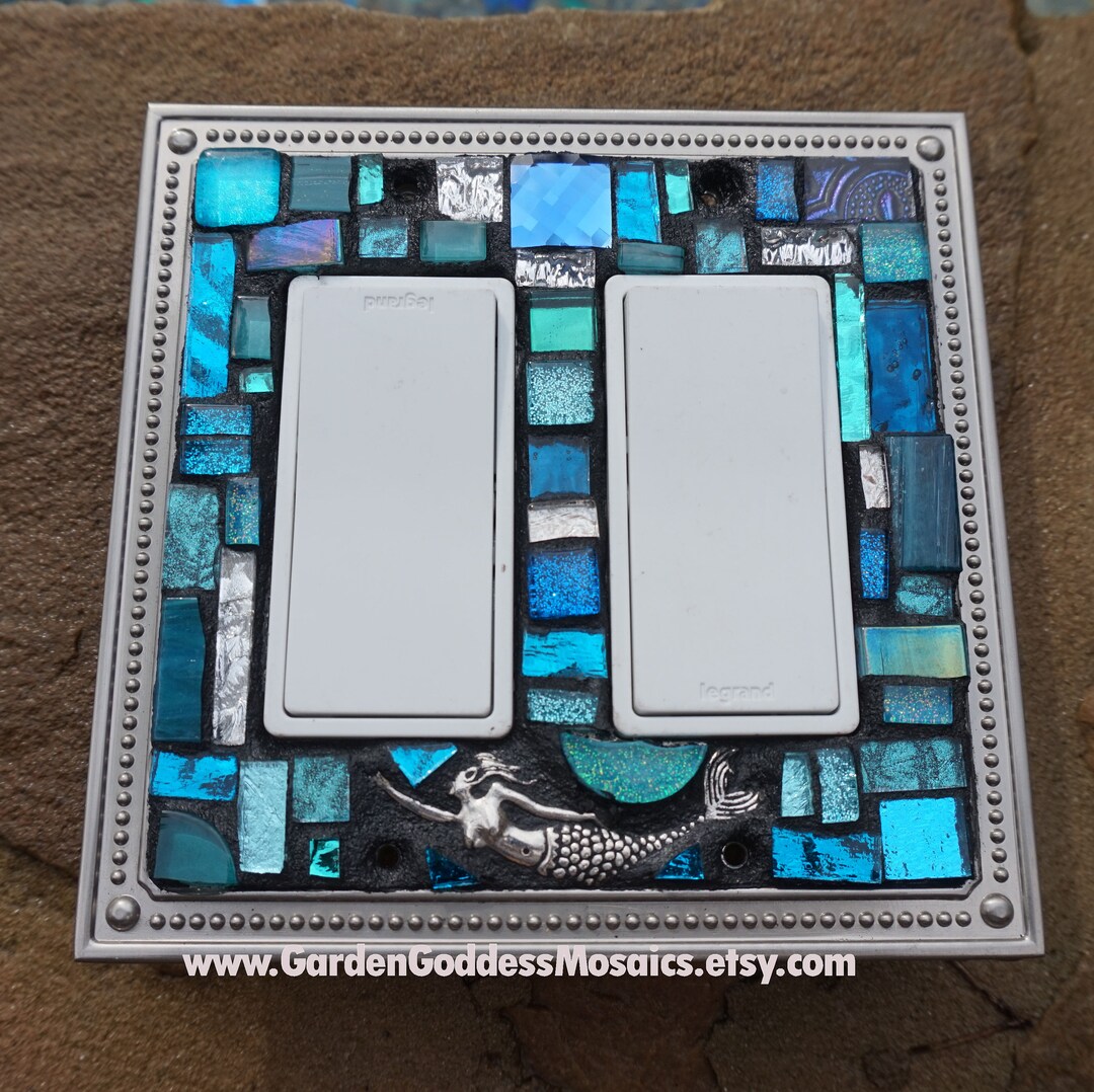 Mermaid Mosaic Double Rocker Light Switch Plate: Turquoise Beach Decor ...