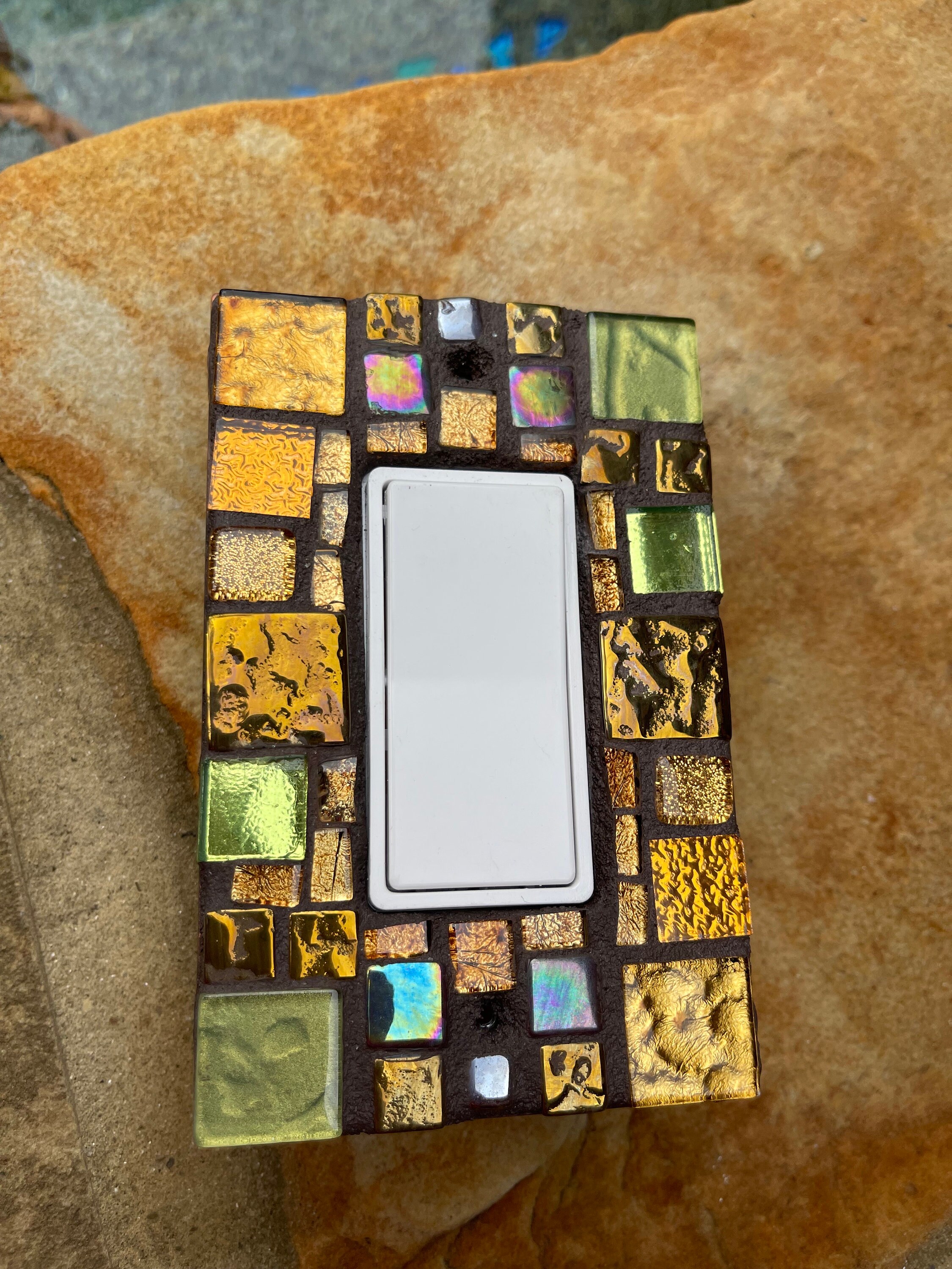 Mosaic Tile Rocker Light Switch Plate - Green Bronze Stained Glass ...