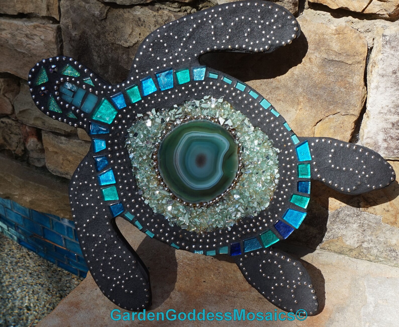 Mosaic Turtle Wall Hanging Sea Art Blue Agate Geode Resin Art Stained ...