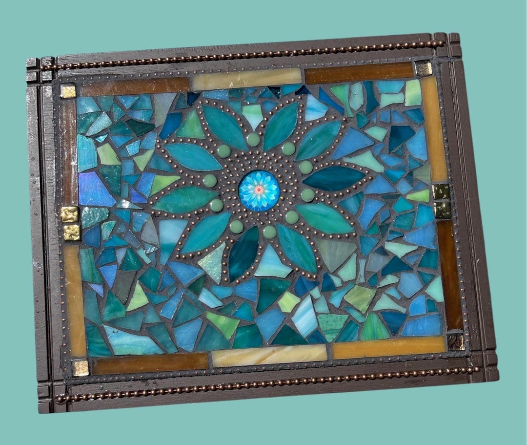 Upcycled Cigar Box Teal Mosaic Memory Box, Keepsake - Etsy