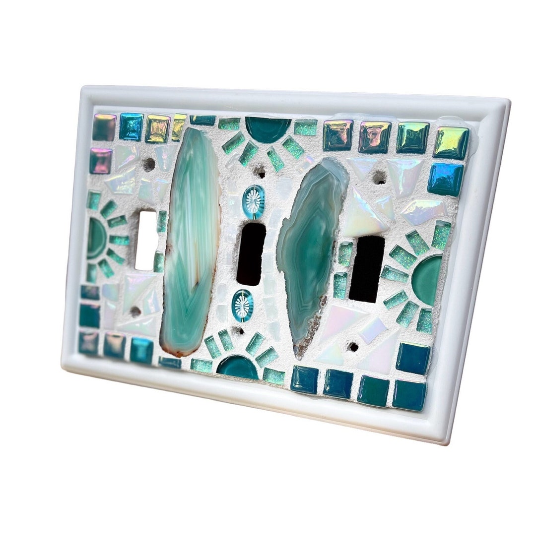 Contemporary Mosaic Art Light Switch Plates Turquoise Agate Geode ...