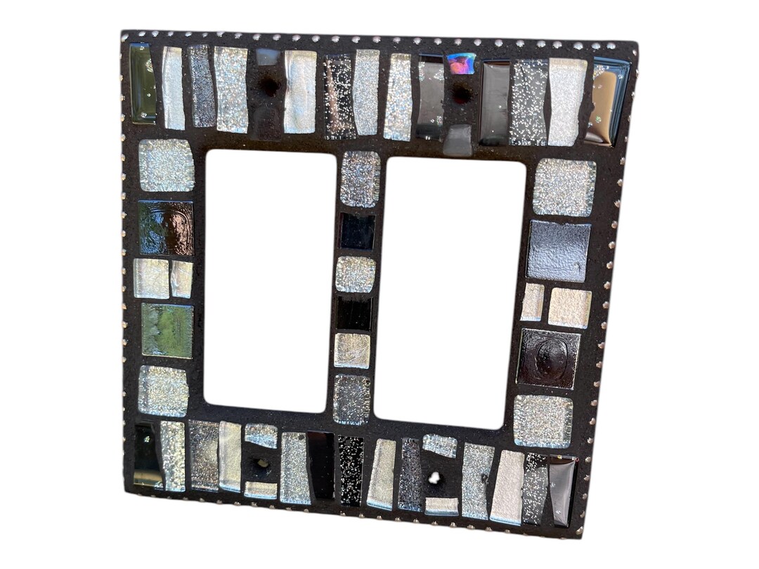 Black Silver Light Switch Plates Single or DOUBLE ROCKER Cover Stained ...