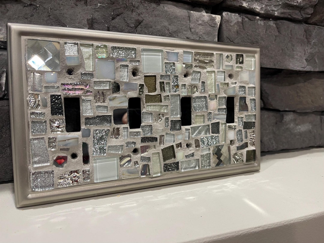 Silver Mosaic Light Switch Cover Wall Plates Stained Glass Decor Grey ...