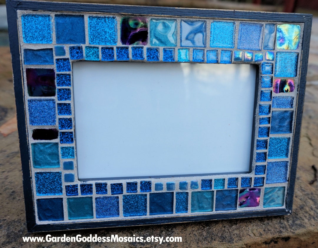 Mosaic Picture Frame Beach Ocean Blues Ceramic Tiles Stained Glass ...