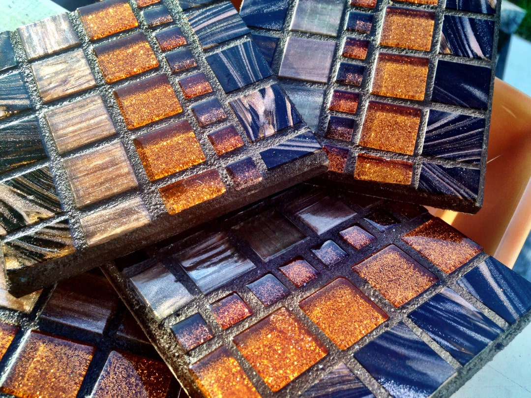 COASTERS Mosaic Square Set of 4 Rich Chocolate Brown Turquoise - Etsy