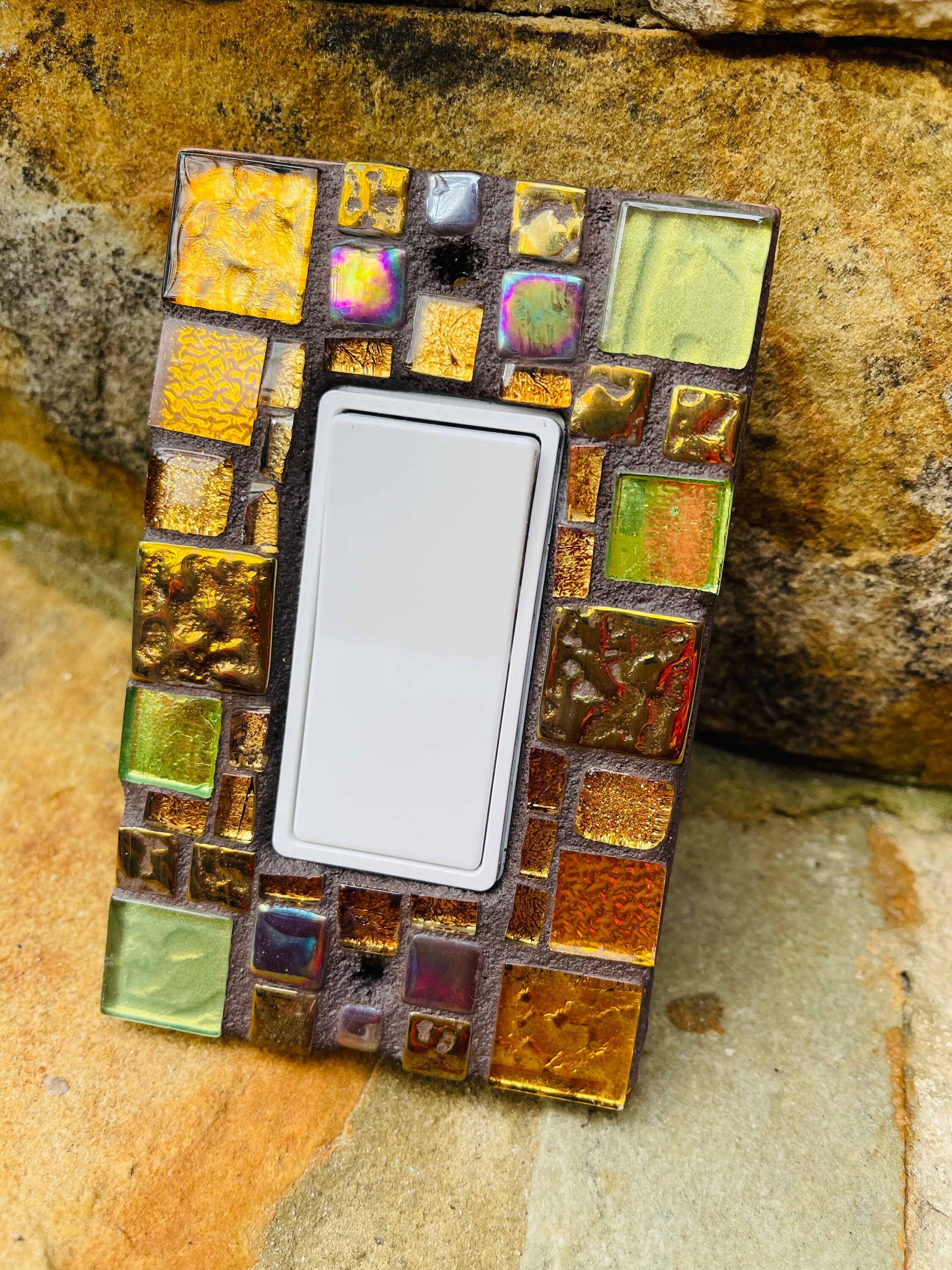 Mosaic Tile Rocker Light Switch Plate - Green Bronze Stained Glass ...