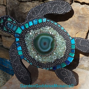 Mosaic Turtle Wall Hanging Sea Art Blue Agate Geode Resin Art Stained ...