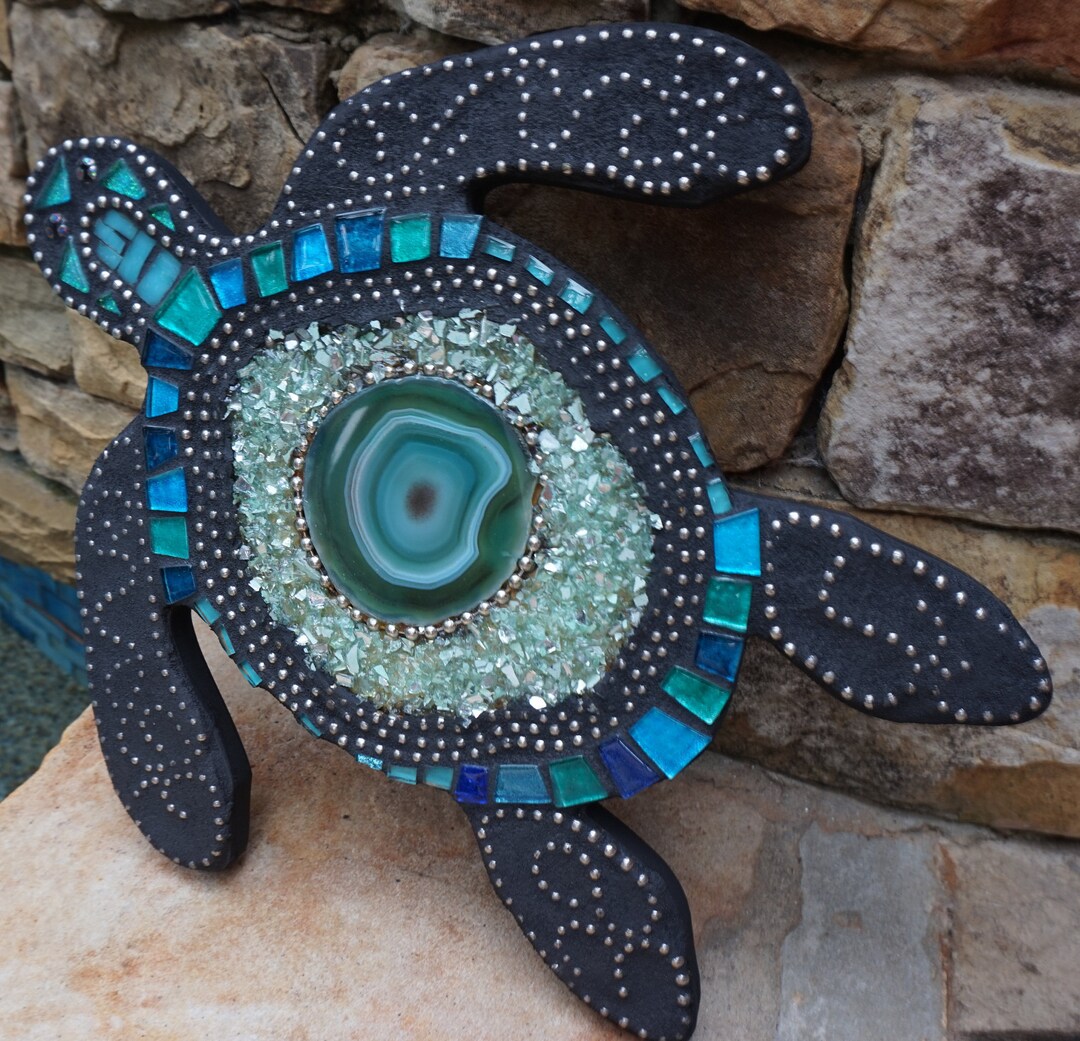 Mosaic Turtle Wall Hanging Sea Art Blue Agate Geode Resin Art Stained ...