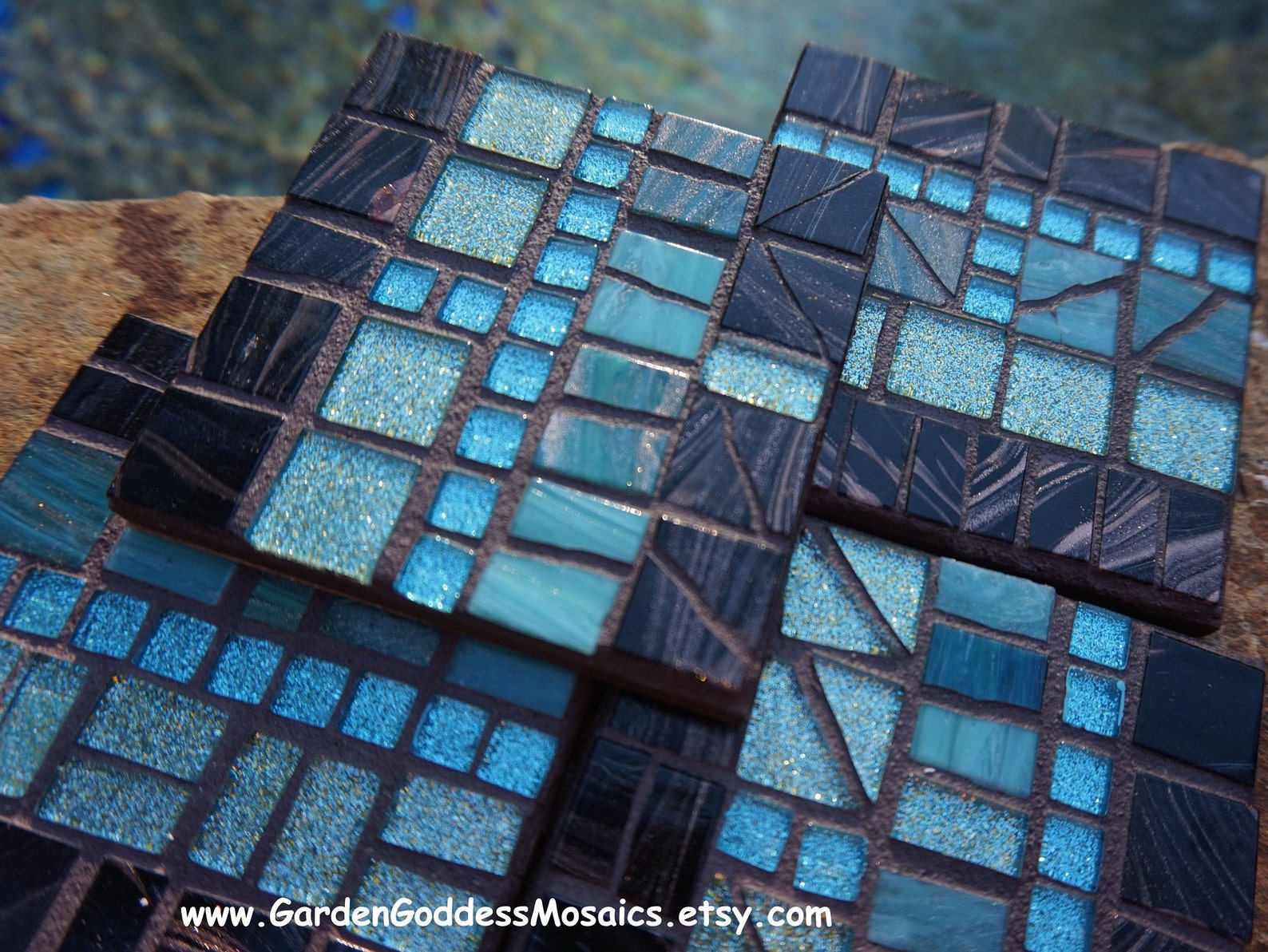 COASTERS Mosaic Square Set of 4 Rich Chocolate Brown Turquoise - Etsy