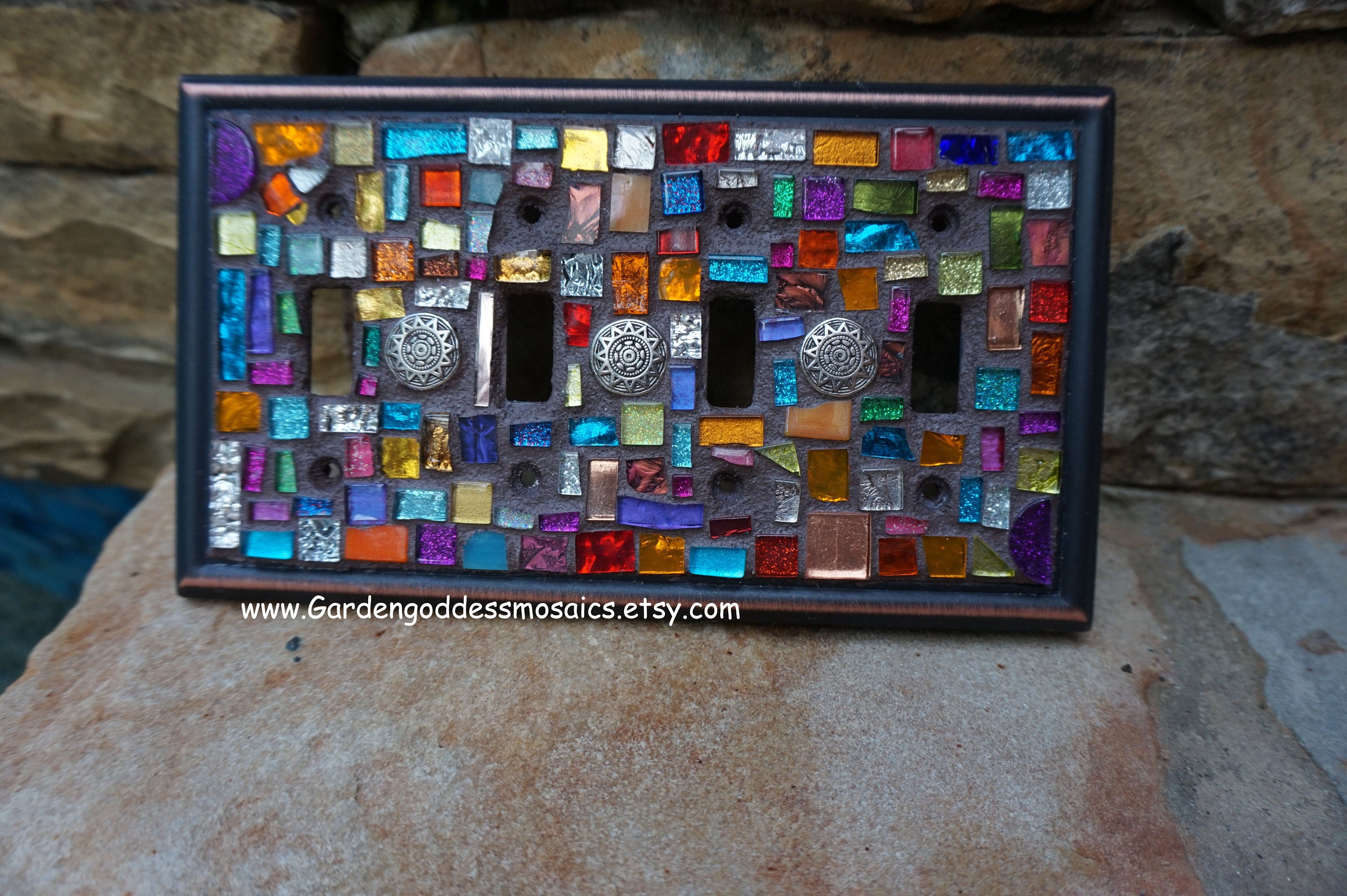 Mosaics Handcrafted Mosaic Electrical Outlet Plate Purple Art Deco Art ...