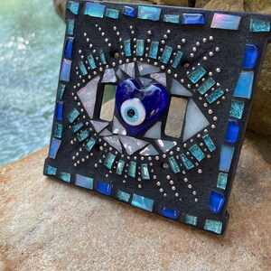 Mosaic Light Switch Plates EVIL EYE Cover Stained Glass Decor Art Tiles ...