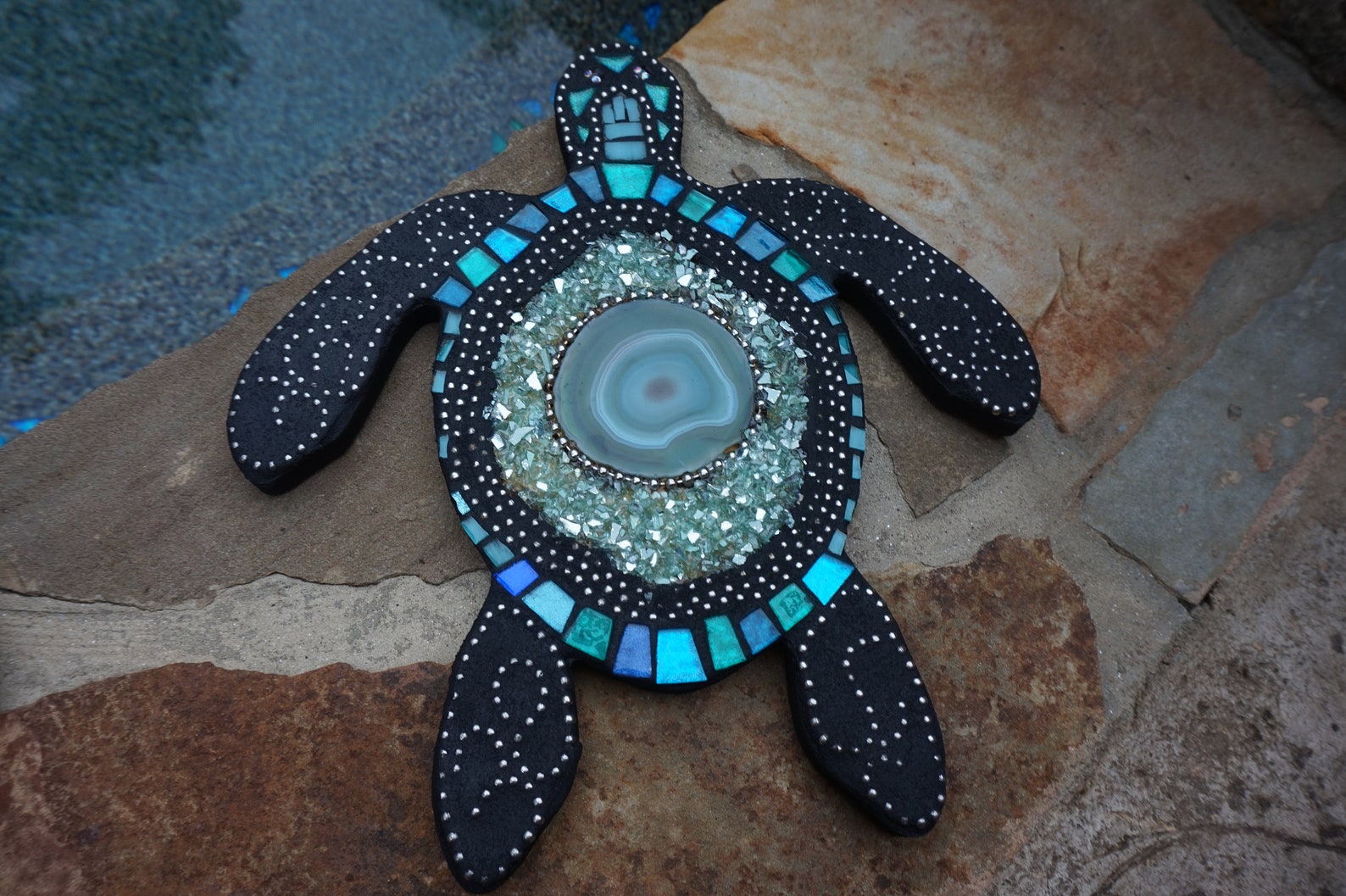 Mosaic Turtle Wall Hanging Sea Art Blue Agate Geode Resin Art Stained ...