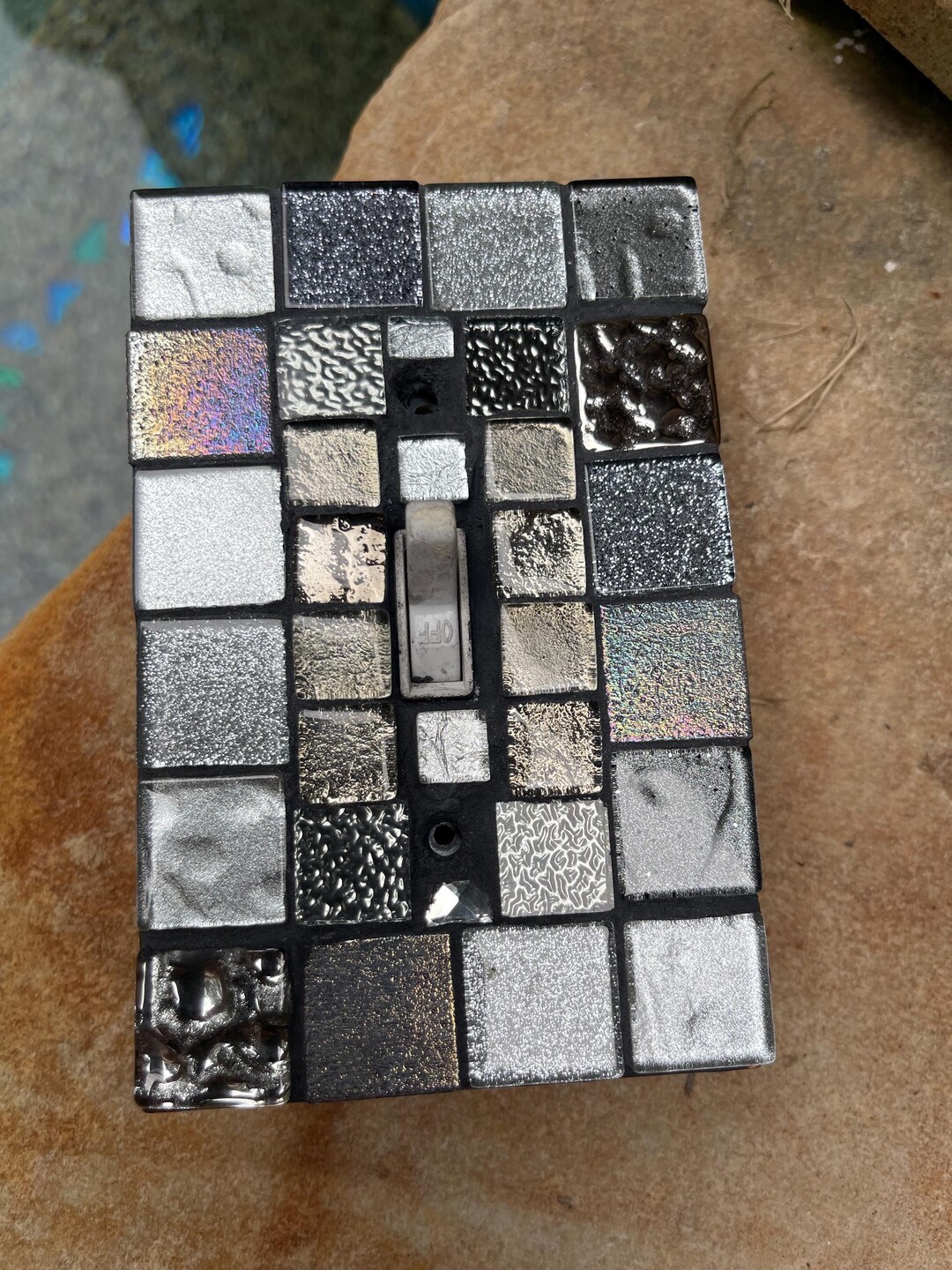 Metalic Grey Light Switch Plates Cover Stained Glass Decor Art Tiles ...