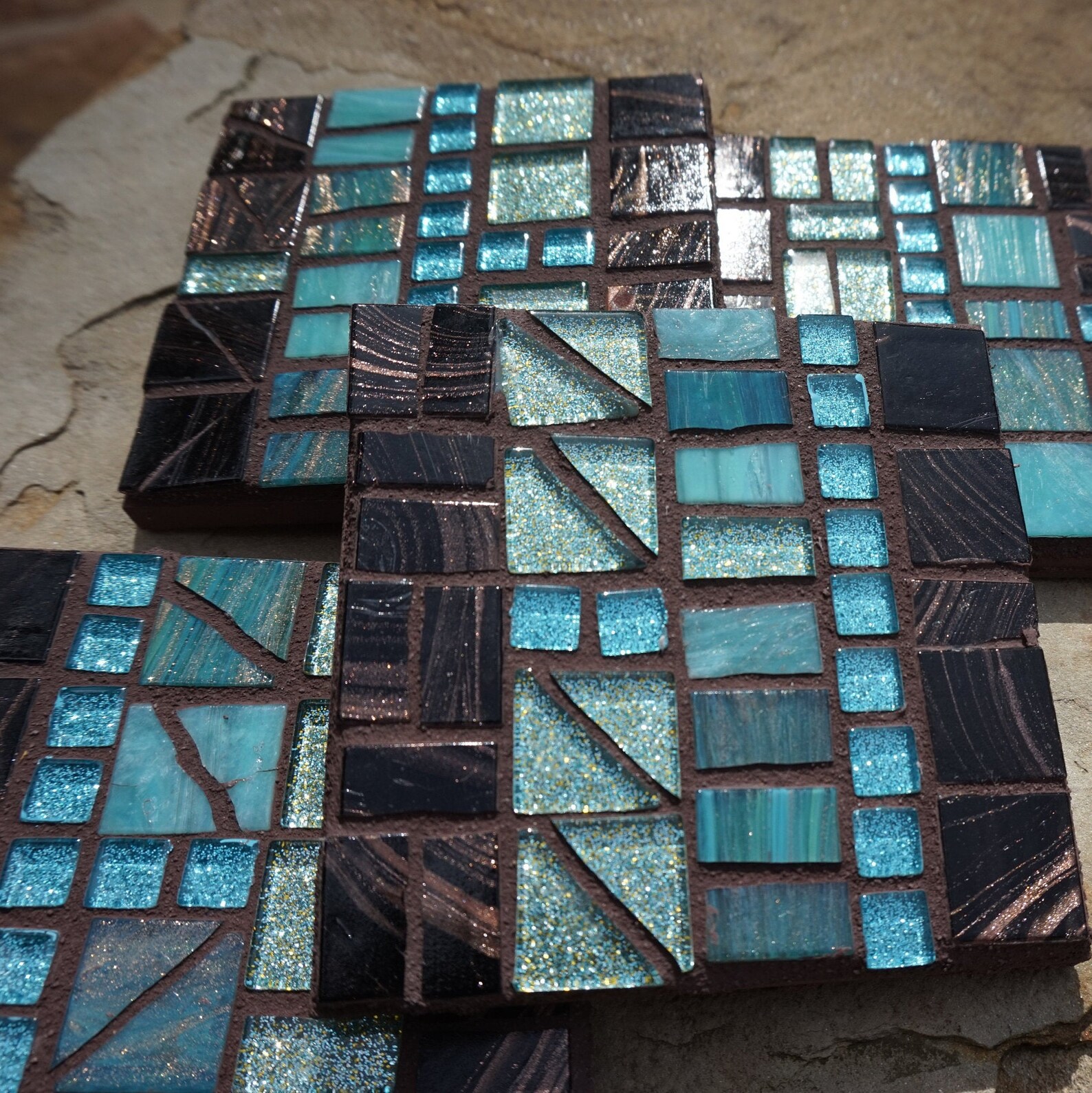 COASTERS Mosaic Square Set of 4 Rich Chocolate Brown Turquoise | Etsy