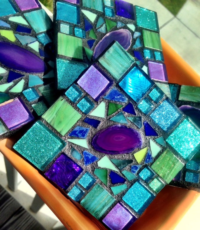 Coasters Agate Mosaic Stained Glass Decor Bar Ware Drink Set - Etsy