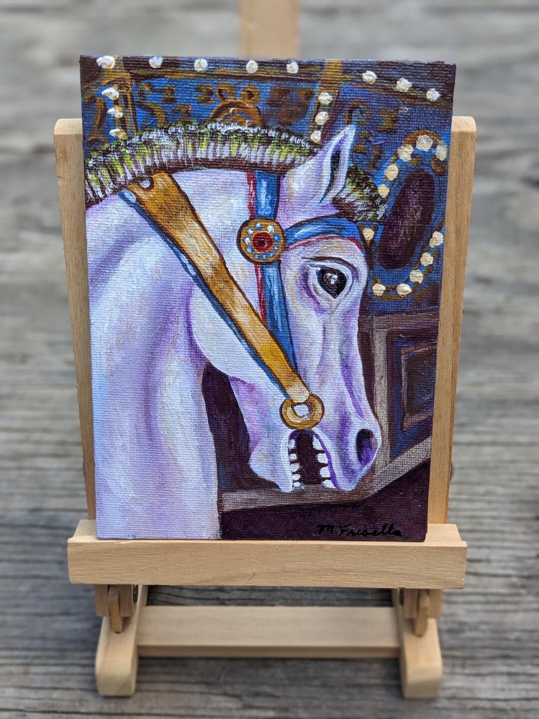 Carousel Horse Head Original Acrylic Painting 5" X 7" -- Tiny Shiny ...