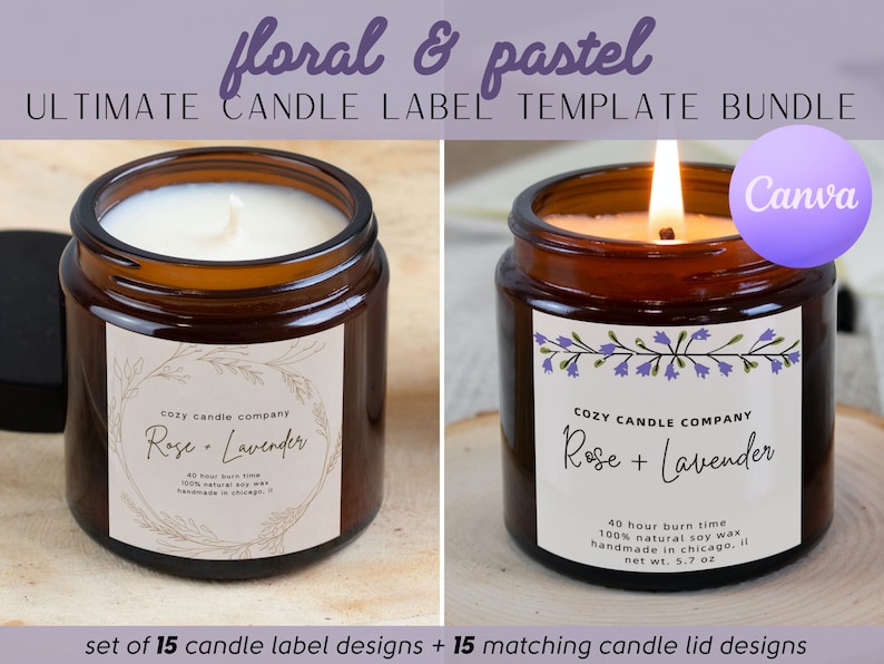 Floral and Pastel Candle Label Template | Editable and Customizable ...