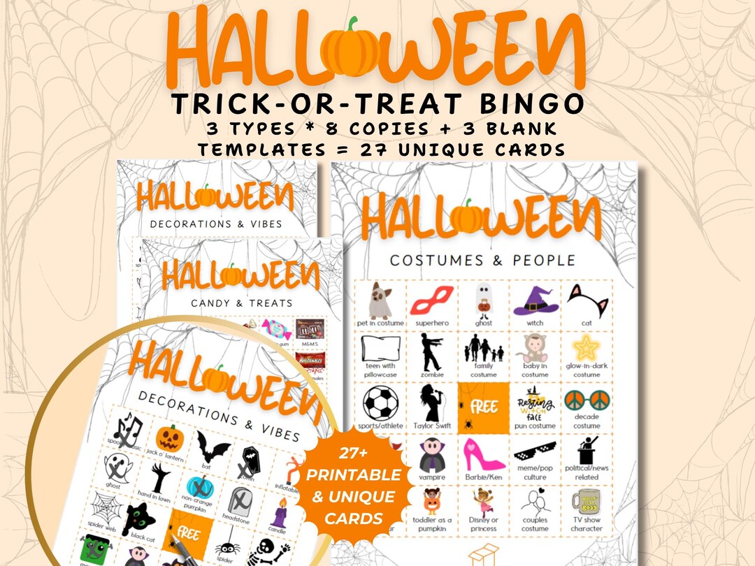 Halloween Trick or Treat Bingo Bundle | 27 Unique Bingo Cards | Bingo ...