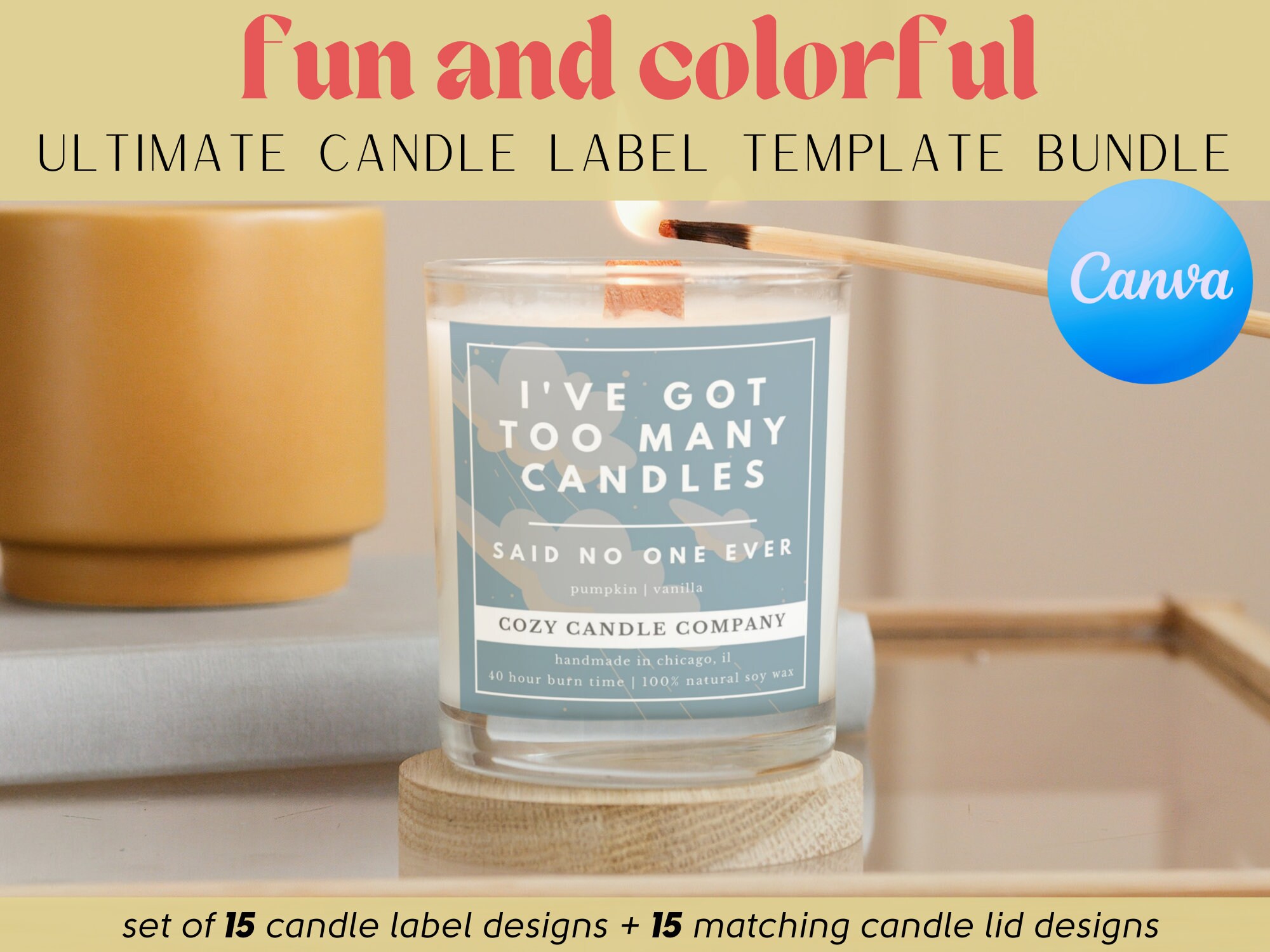 Fun and Colorful Candle Label Template | Editable and Customizable ...