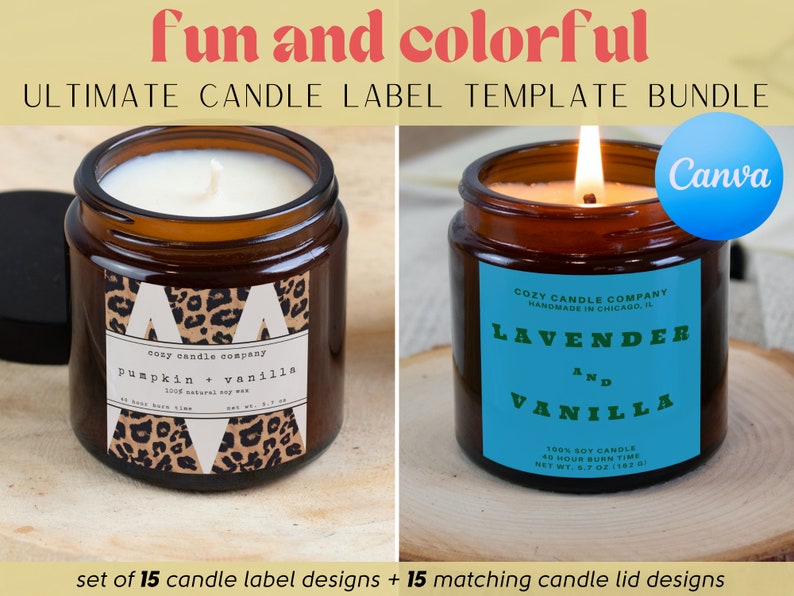 Fun and Colorful Candle Label Template | Editable and Customizable ...