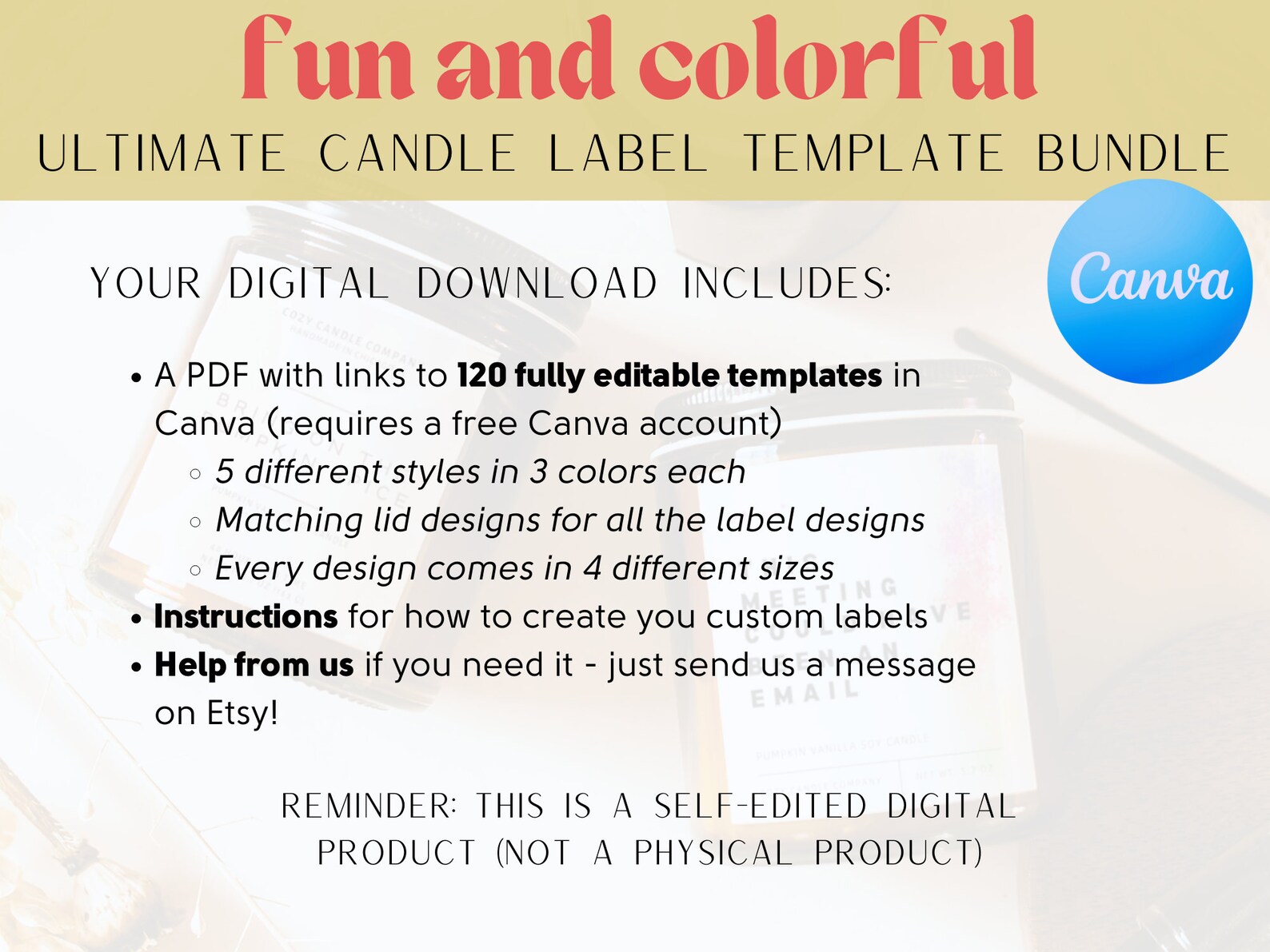 Fun and Colorful Candle Label Template | Editable and Customizable ...