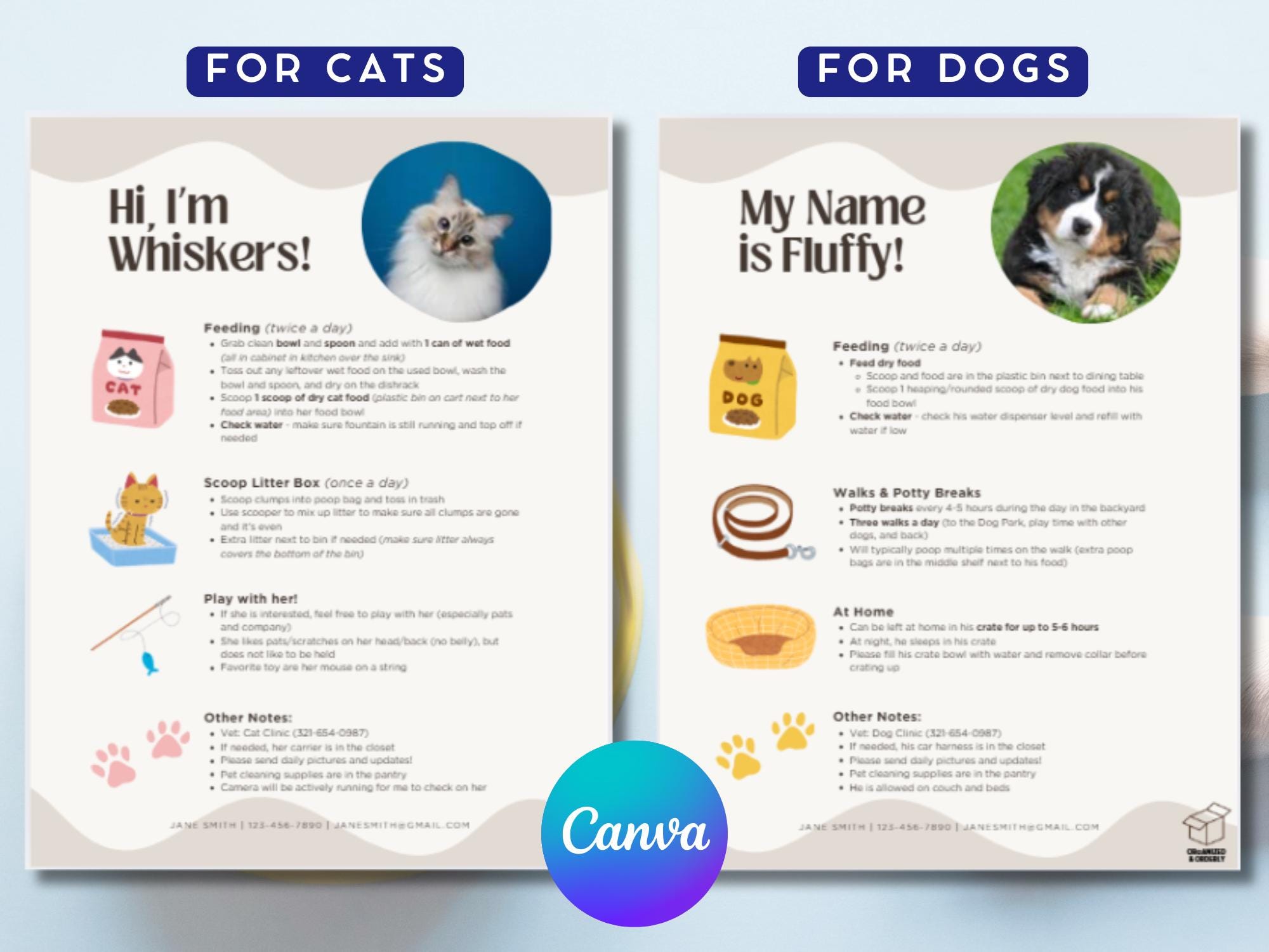 Simple Pet Care Instructions Template Bundle | Clean Design | Editable ...