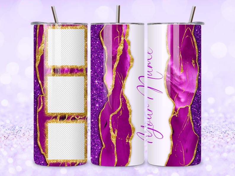 Purple Agate Glitter Tumbler Wrap: 3 Photo Inserts (PNG Digital ...