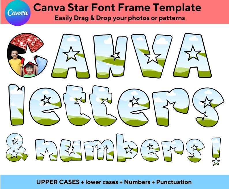 Editable Canva Star Alphabet Bundle, Upper Case + Lower + Numbers ...