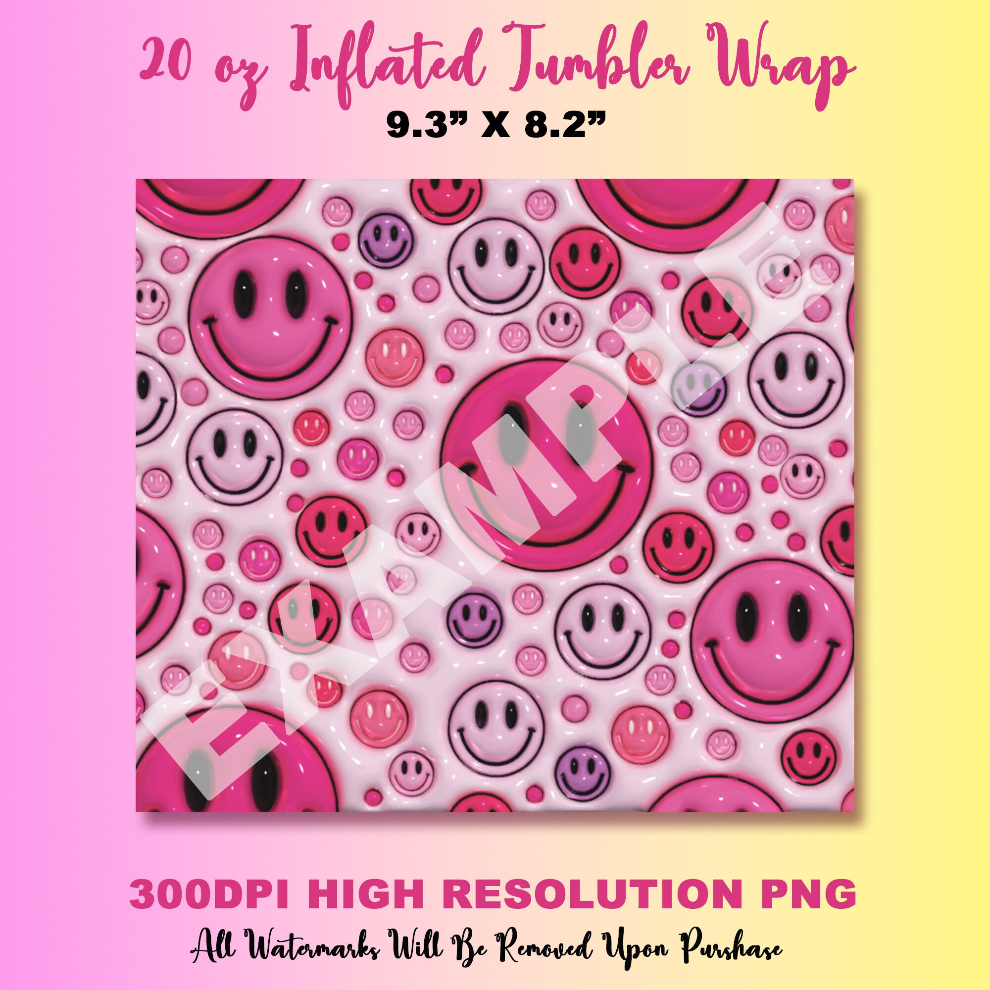 3D Inflated Pink Smileys Tumbler Wrap PNG, 20 Oz Skinny Tumbler ...