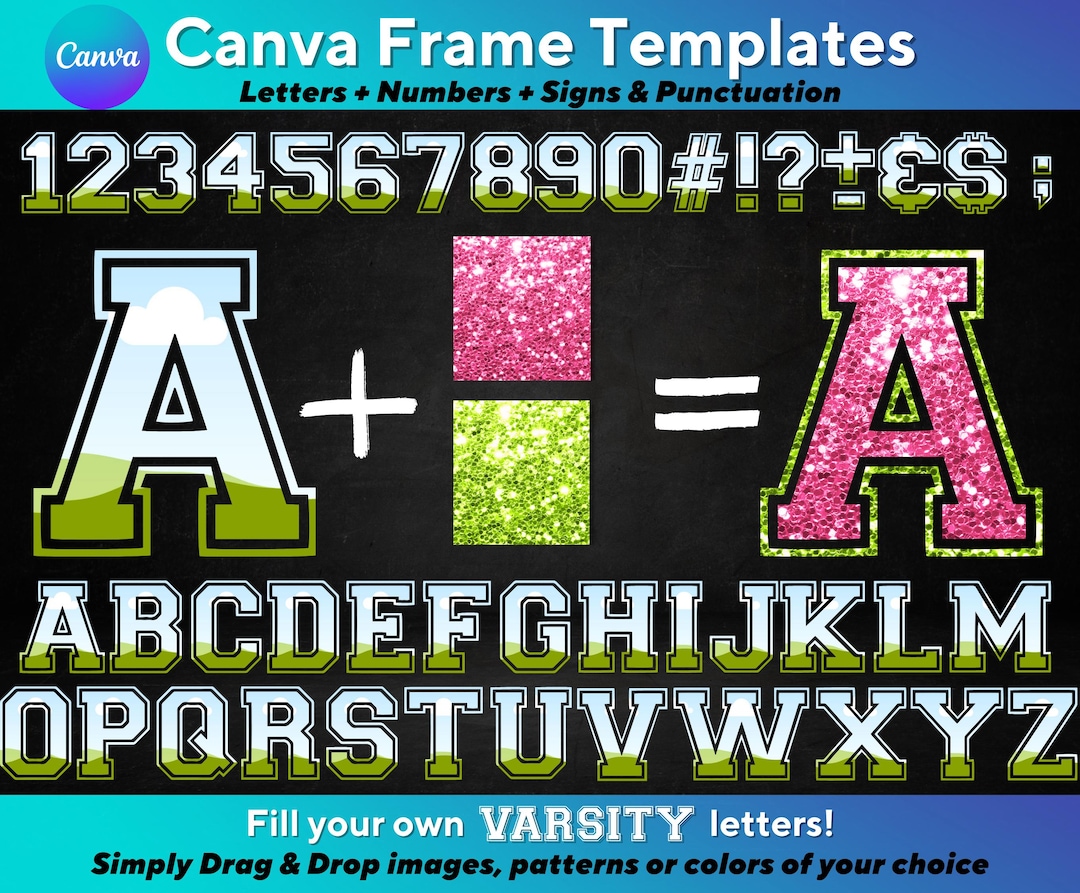 Varsity Letter Canva Frames Bundle: Drag & Drop Alphabet (digital ...