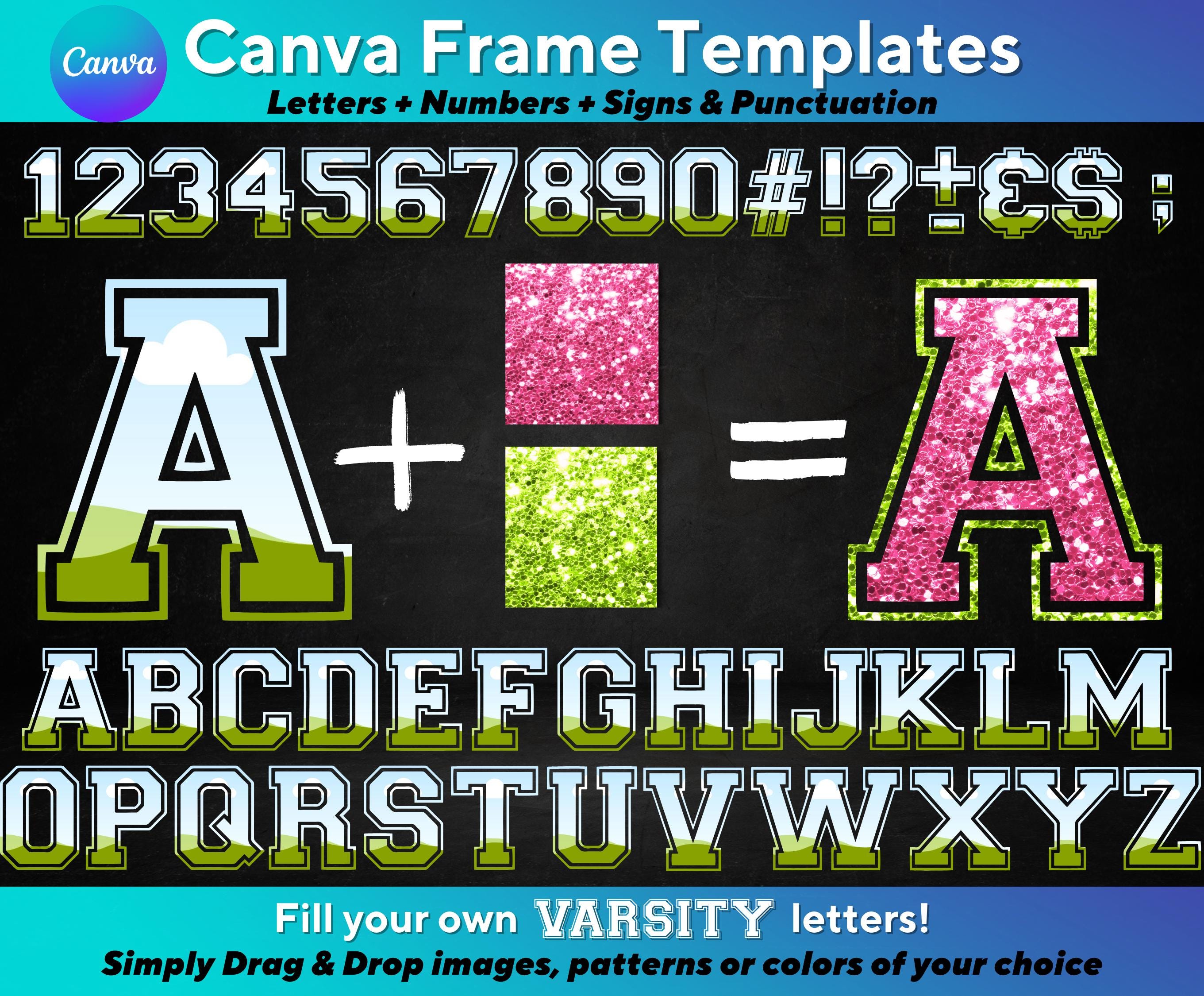 Varsity Letter Canva Frames Bundle: Drag & Drop Alphabet (digital ...