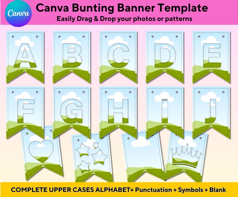 Editable Bunting Banner Template: Canva Alphabet & Symbols (digital ...
