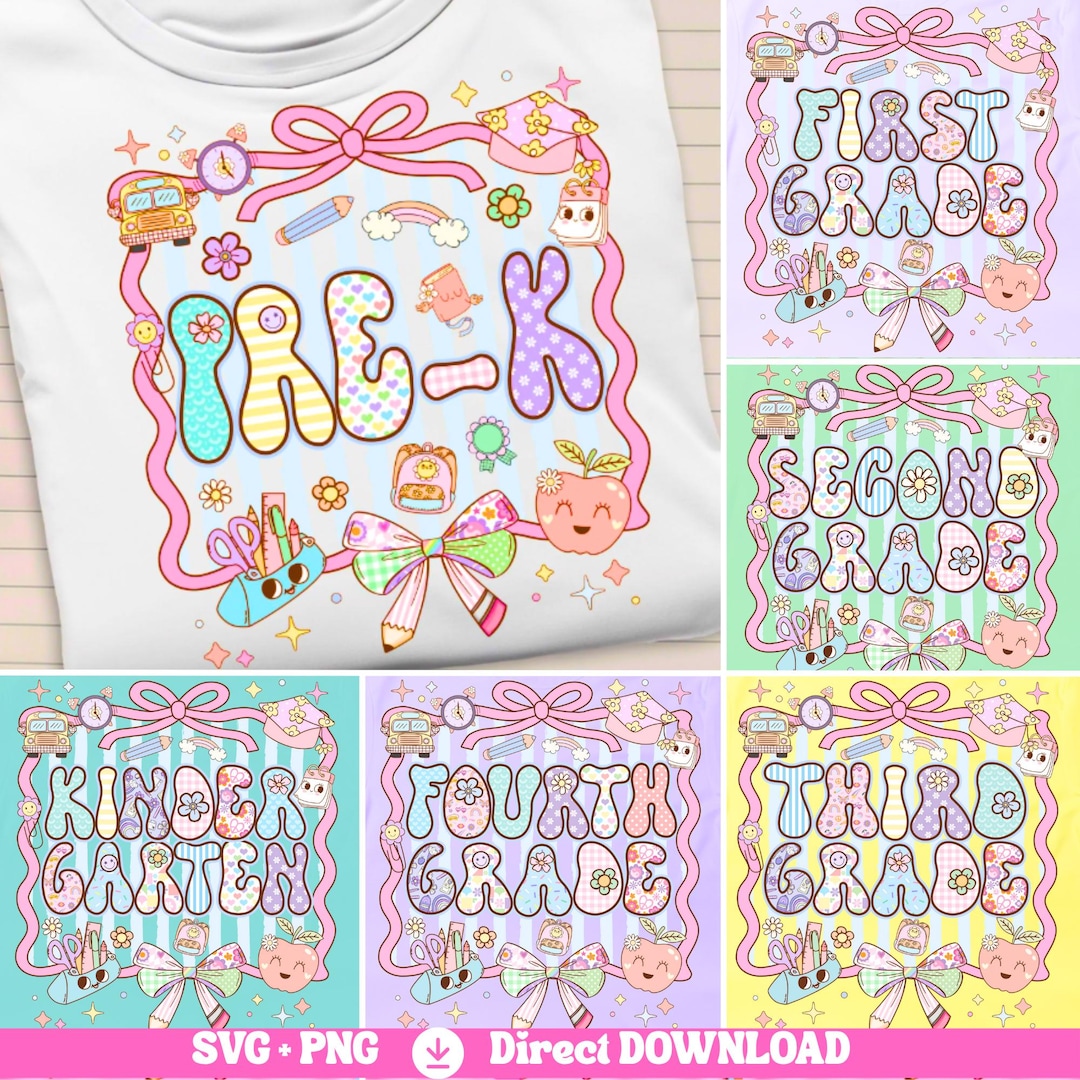 Preppy Vintage Groovy PNG Bundle Teacher First Day of School Shirt ...