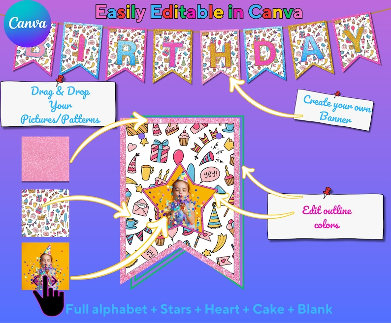 Editable Bunting Banner Template: Canva Alphabet & Symbols (digital ...