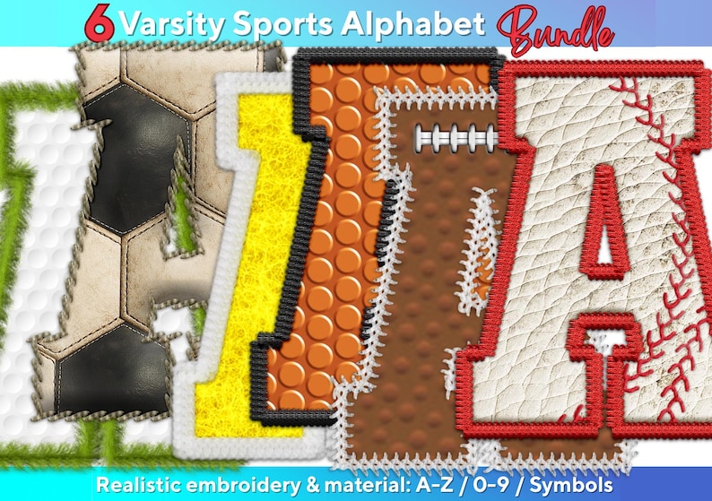 Varsity Sports Alphabet Bundle • Embroidery Applique Font (digital ...