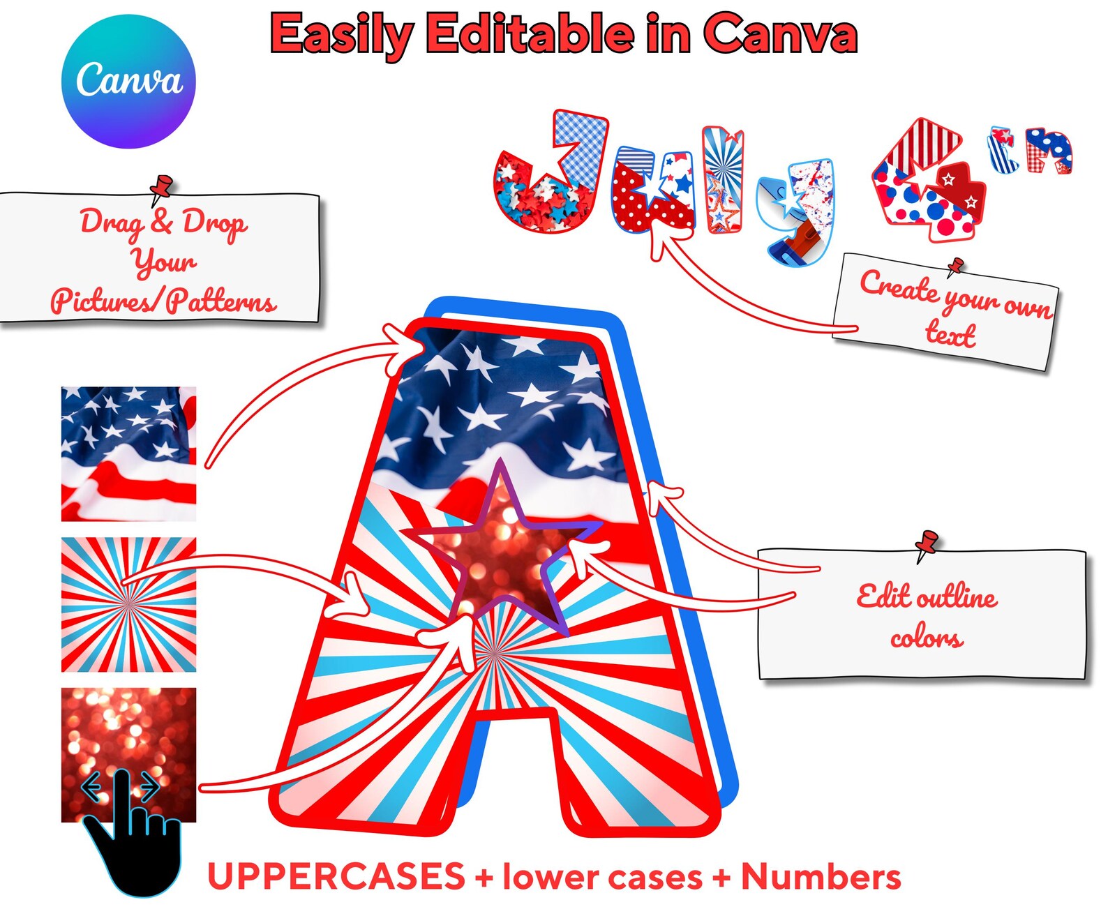 Editable Canva Star Alphabet Bundle, Upper Case + Lower + Numbers ...