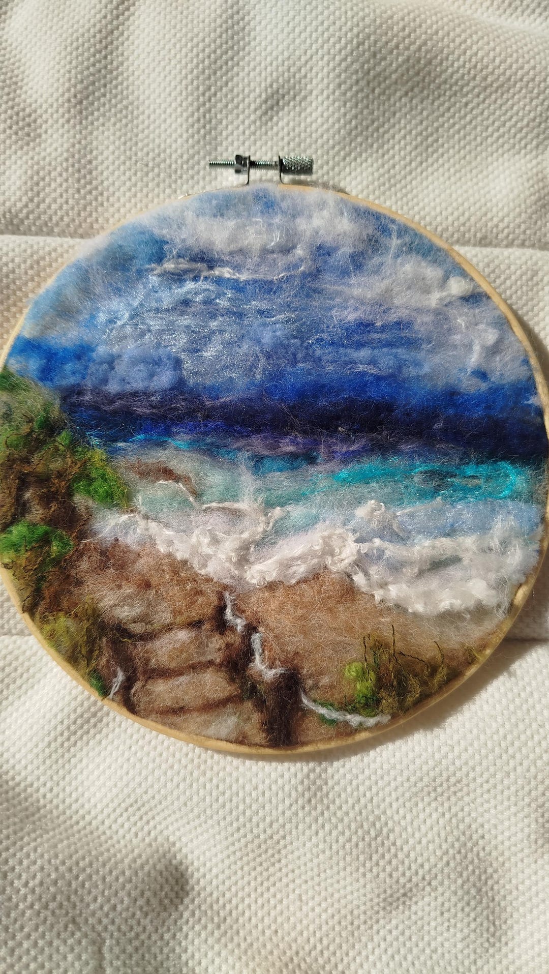 Handmade Felt Seascape Wall Art – Ocean Landscape in Hoop, 20cm ...