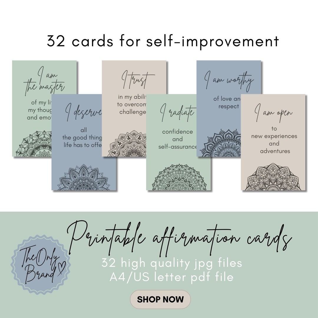 Affirmation Cards Printable Download || Cards for Self-improvement ...