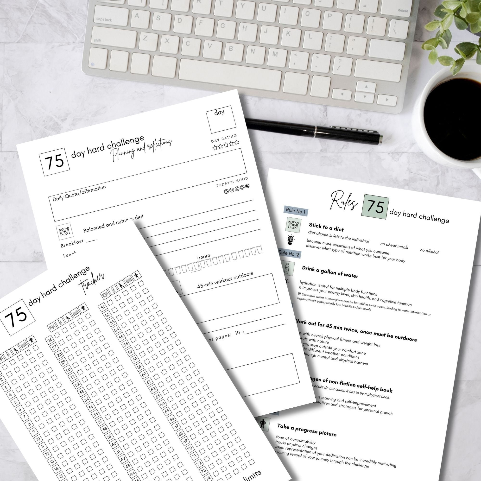 75 Day Hard Challenge Printable Tracker 75 Day Hard Challenge Daily ...