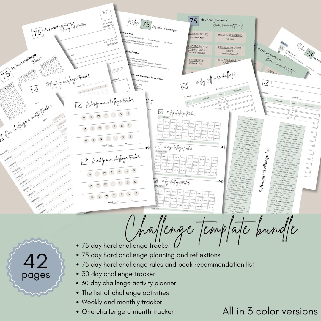 Challenge Tracker Bundle: 30 & 75 Day Mindset Templates (PDF Download ...