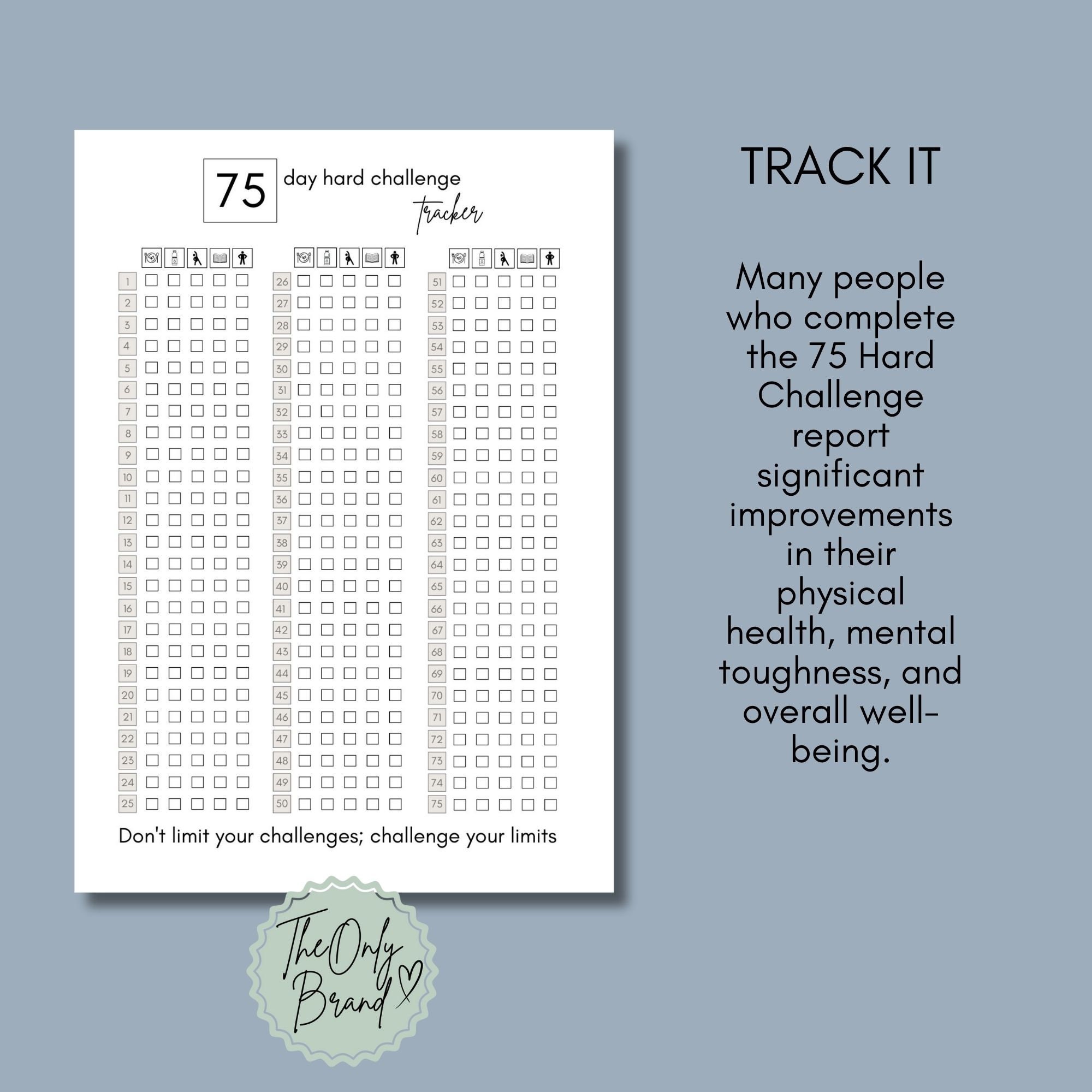 75 Day Hard Challenge Printable Tracker 75 Day Hard Challenge Daily ...