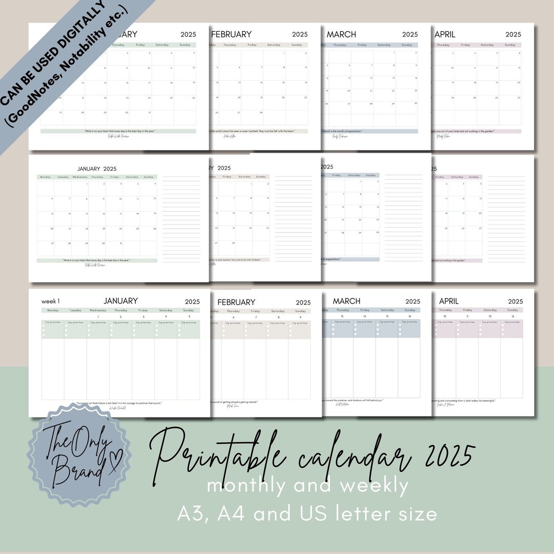2025 Printable Monthly and Weekly Color Calendar Planner With ...