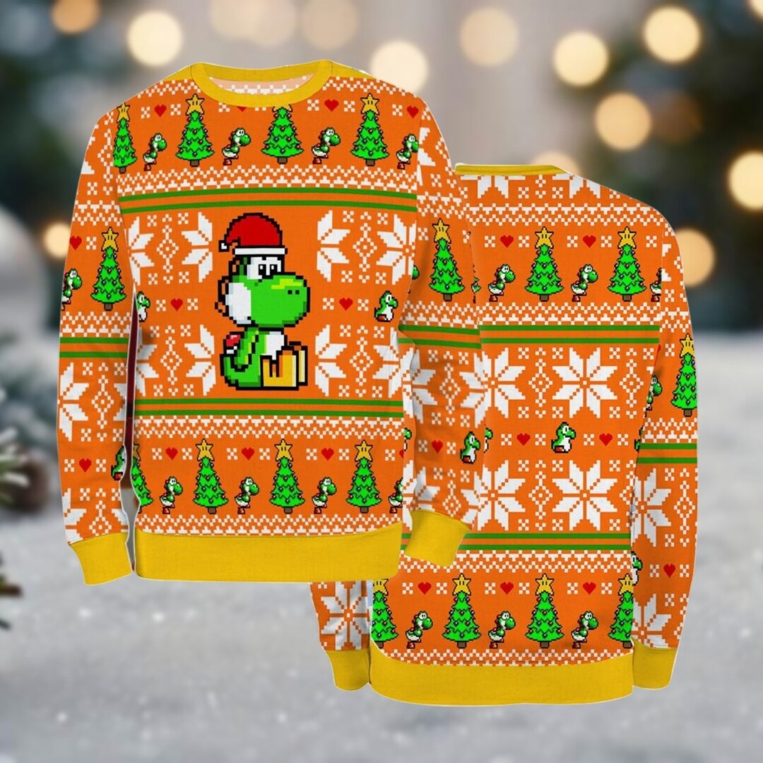 Christmas Yoshi Ugly Sweater, Super Mario Xmas Sweater, Mario Bros ...